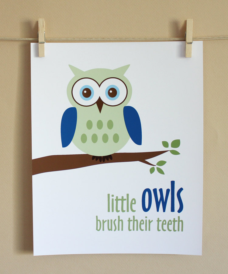 Little Owls Brush Their Teeth, 8x10 - Boy on Luulla
