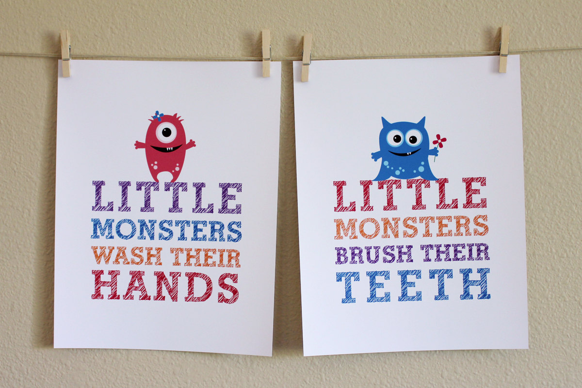 Little Monsters Wash Their Hands And Brush Their Teeth, Two 8x10 Prints ...